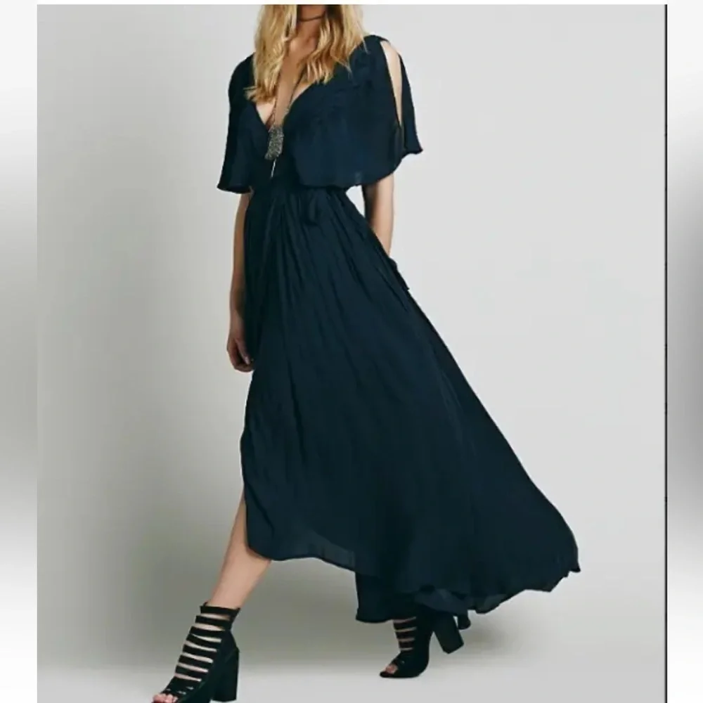 Free People | Dresses | Free People Fiona Maxi Wrap Dress In Midnight ...